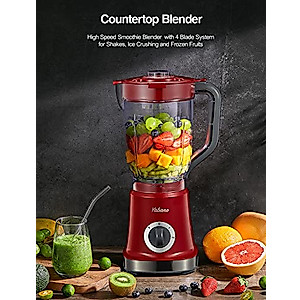 Professional Countertop Blender for High-Speed Shakes, Smoothies, Juicing & More - Crush Ice, Frozen Fruit, and More with 4 Stainless Steel Blades & 60oz Jar - Easy to Clean, Perfect for Kitchen Use (Red)