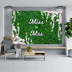Miss to Mrs Banner Backdrop Green Meadow Flowers Theme Decor for Bachelorette Party Bridal Shower Supplies Wedding Shower Decorations Engagement Photo Booth Props