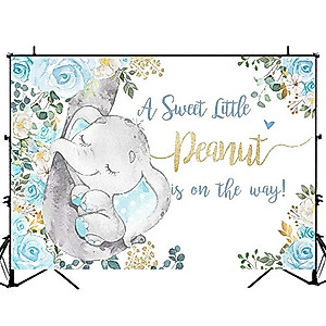 Avezano Boy Elephant Baby Shower Backdrop Blue Floral Rose Jungle Elephant Baby Shower Background 7x5ft Vinyl Blue and Gold Elephant Baby Shower Party Decorations Backdrops for Boys