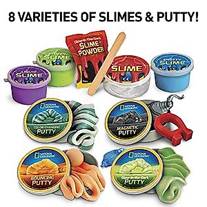 NATIONAL GEOGRAPHIC Mega Slime Kit & Putty Lab - 4 Types of Slime Plus 4 Types of Putty Including Magnetic Putty, Slime Kit for Boys and Girls, Sensory Putty Toy & Science Kit (Amazon Exclusive)