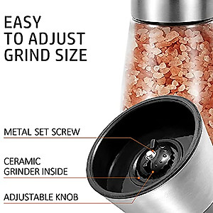 Pepper Grinder Pepper Mill, Salt Grinder Refillable,(Single Package) Adjustable Coarseness Black Pepper Grinder, Stainless Steel Sea Salt Shaker with Ceramic Rotor (1 pack)