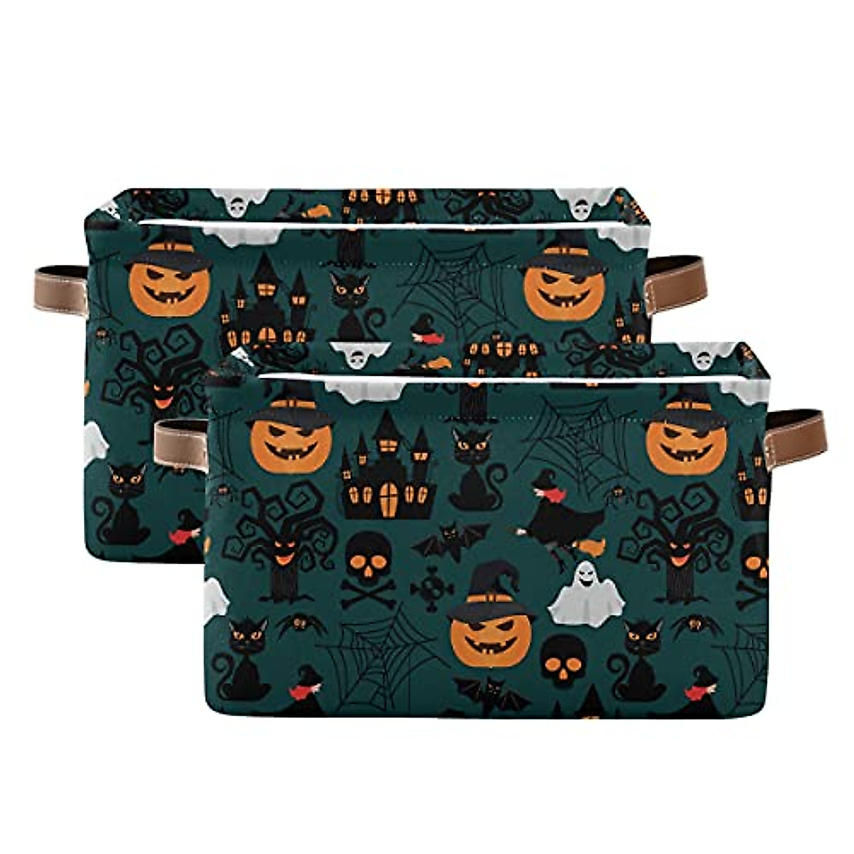 senya Large Foldable Storage Basket with Handles, Halloween Pumpkin Ghost Fabric Collapsible Storage Bins Organizer Bag for Baby Storage Toy Storage 15 x 11 x 9.5 inch