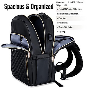 Skaypibs Backpack for Women, School Backpack, Water Resistant Back pack with USB Charging Port, Business Anti Theft Durable Computer School Bookbag, Gifts for Women, Fits 15.6-Inch Laptop, Black