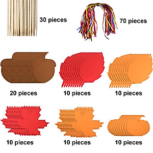 Gejoy 70 Pieces Thanksgiving Rainbow Scratch Paper Craft Kit Scratch Off Paper Fall Leaves Pumpkins Acorns Pattern Paper with Ribbons and Wooden Styluses for Harvest Party Decorations