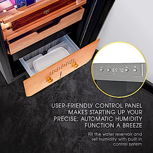 Schmécké 300 Cigar Cooler Humidor with 3 in 1 Precise Cooling, Heating & Humidity Control, Stainless Steel Trim Finish Cabinet, Spanish Cedar Wood Shelves and Drawer with Built in Digital Hygrometer