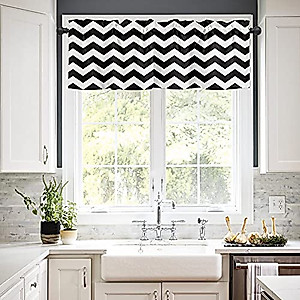 Artwork Store Curtain Valance for Window Kitchen Decor, Simple Chevron Black and White Zig Zag 54" x 18" Window Treatment Curtains Topper Rod Pocket Valances for Living Room Valance Curtains 1 Panel