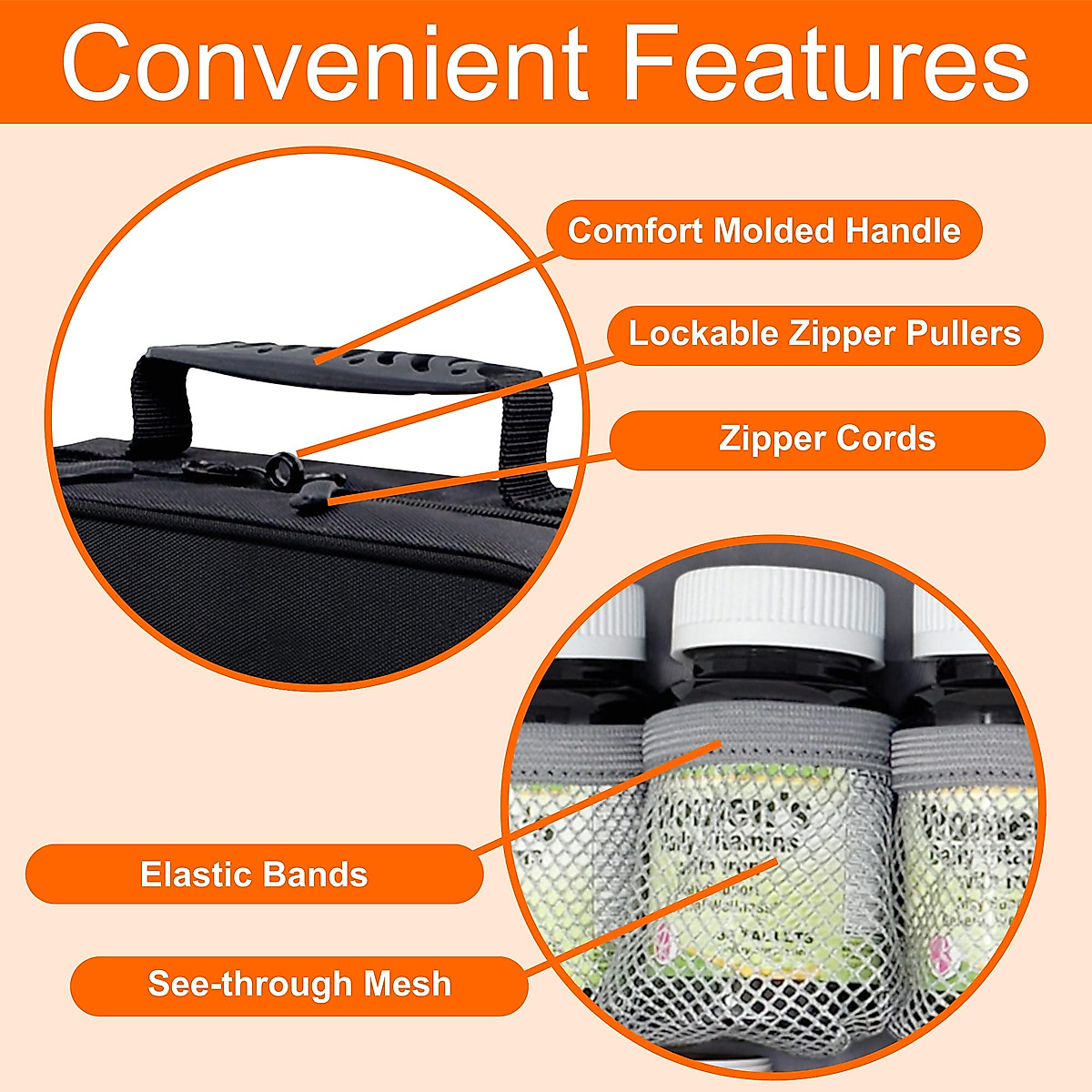 StarPlus2 Select Large Pill Bottle Organizer with Pill Cutter, Medicine Bag, Case, Carrier for Medications, Vitamins, and Medical Supplies with Fixed Pockets – for Home Storage and Travel - Purple