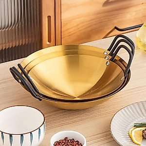 Cabilock Stainless Steel Cookware Stainless Steel Frying Cooking Pot 24cm Metal Stock Pot Stir Fry Pan Stewpot Skillet Round Bottom Wok Pan Binaural Wok for Kitchen Cooking Camping Cooking Set