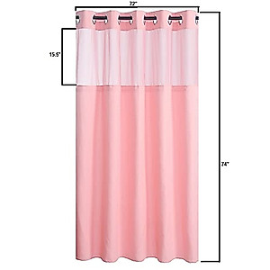 WPM No Hooks Required Shower Curtain with Snap-in Liner Waffle Weave Design, Hotel Grade Style Waterproof & Washable, Mesh top Window Easy Snaphook Bathroom Pink Curtains (72"X74" W/Liner, Blush Pink)