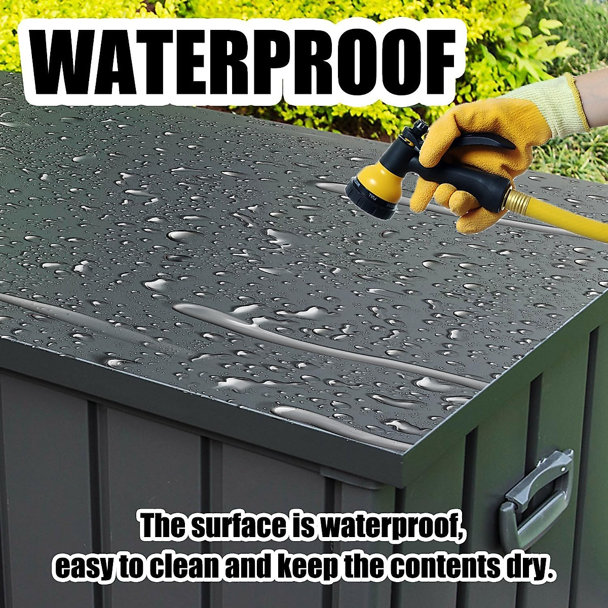 Domi 120 Gallon Outdoor Deck Box, Steel Tool Waterproof Lockable Storage Container with Resin Lid for Outside Cushions, Garden Tools and Pools Equipment (Gray)