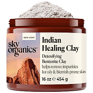 Sky Organics - Indian Healing Clay, 16 oz - Detoxifying Bentonite Clay Powder - Exfoliating Face Mask - Pore Cleaner - Combination & Oily Skin - Natural, Vegan & Cruelty Free - Skin Care