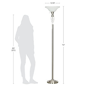 Catalina 72" Traditional Torchiere Floor Lamp Detail Accent and Glass Shades, Brushed Nickel