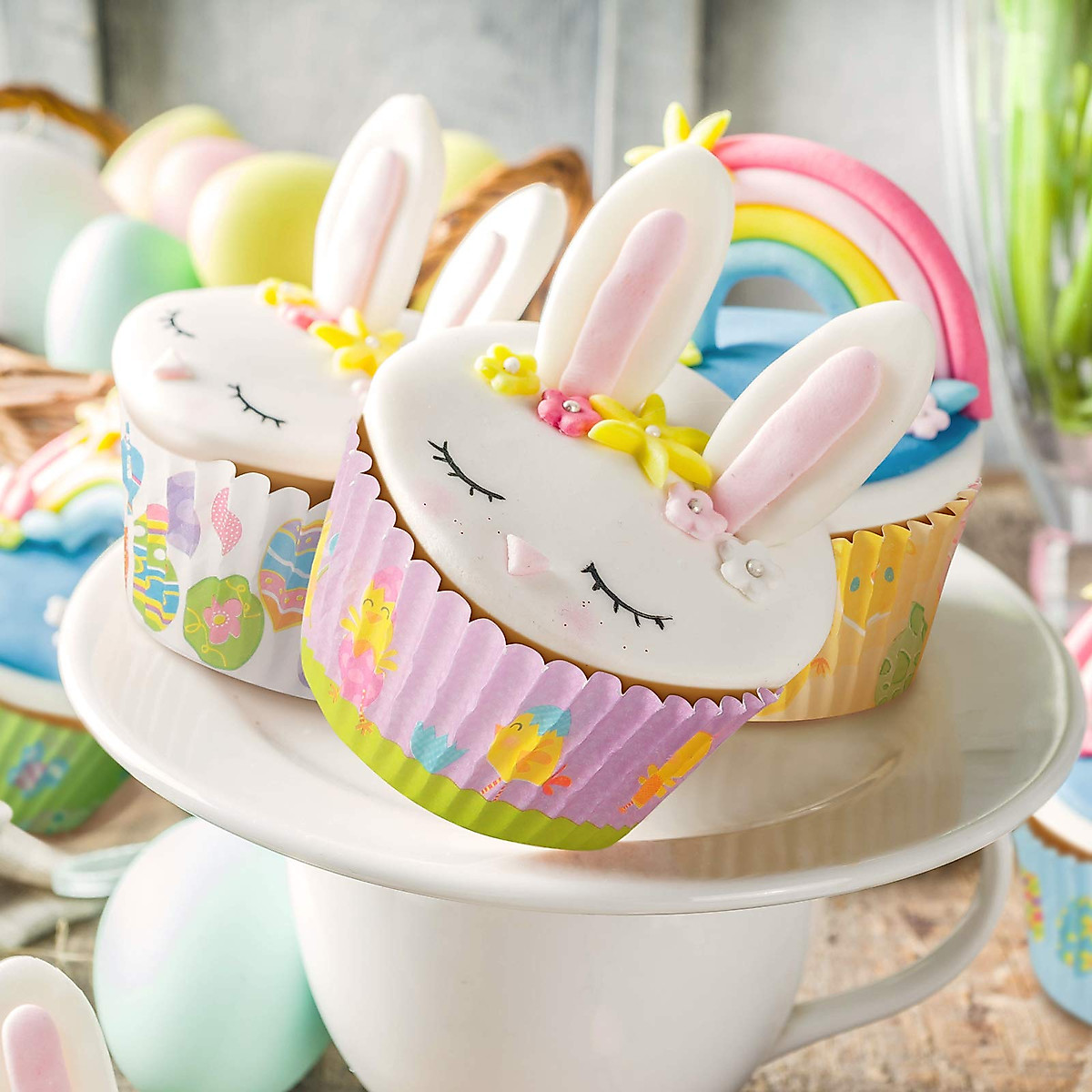 Patelai 600 Pcs Easter Cupcake Liners Mini Easter Baking Cups Egg Bunny Chick Wrappers Paper Liners for Easter Party Decorations Supplies