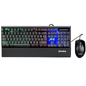 SAMA HJ9525 RGB Gaming Mechanical Keyboard and Mouse Set Wired 108 Keys Computer Keyboard and RGB Mouse Black