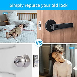 Smart Lock, Biometric Fingerprint Door Lock, Keyless Entry Door Lock, Smart Deadbolt Lock, Fingerprint Door Knob, Smart Door Handle, Smart Locks for Front Door, Bedroom Door Lock by Luston(Black)
