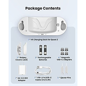 GEEKERA Charging Dock for Oculus Quest 2, Magnetic Charging Station for Meta Quest 2 VR Headset & Controllers, VR Accessories with 2 Rechargeable Batteries, USB C Charger, Fast Charging