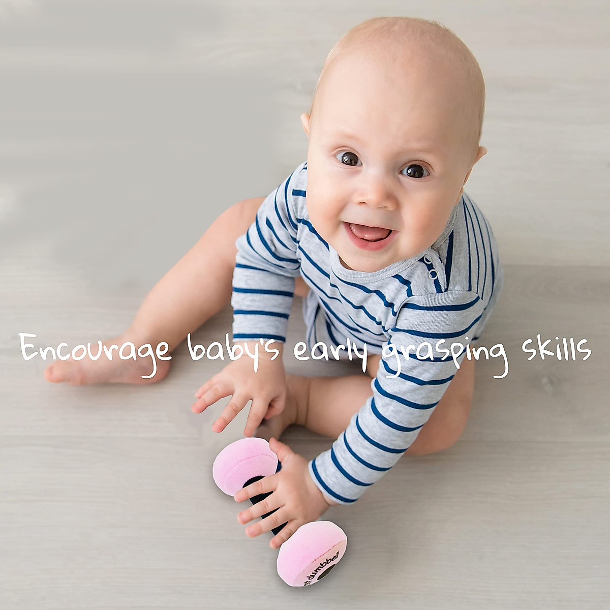 June Garden 6" My First Dumbbell - Plush Baby Rattle Toy - Safe Soft Barbell Workout Toy for Infants Boys and Girls - Blue