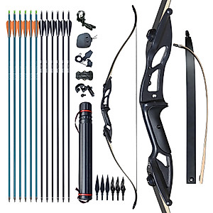 D&Q Bow and Arrow for Adults Takedown Recurve Bows Hunting Bow Archery Set Adult Longbows Kit 56" 30-50lb Right Hand Bow Aluminum Alloy Riser for Beginner and Professional Hunting Shooting（Black,50lb