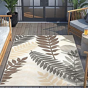 Well Woven Mariah Ivory Oriental Medallion Indoor/Outdoor High-Low Pile Area Rug 5'3" x 7'3"