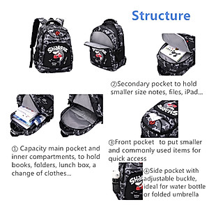 Shark Backpack for Boys, Camo Bookbags for Boys, Boys Backpacks for Kids Elementary