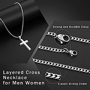 Fathers Day Cross Necklaces Gifts for Men,Gifts for Dad,Stainless Steel Black Chain Cross Pendant Necklace for Men Boy Cuban Link Chains for Men Jewelry Mens Cross Chain Box Chain 20 Inches Mens Gifts