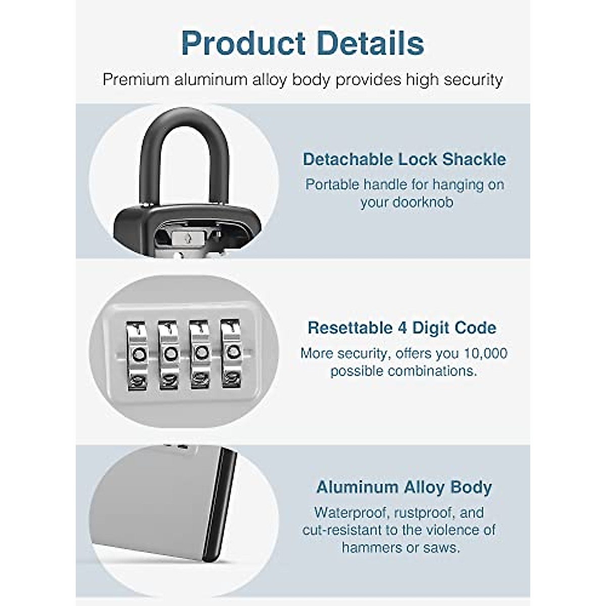Puroma Key Lock Box, 4-Digit Combination Key Storage Lockbox, Portable Wall Mounted Security Lockbox for Home, Flats, Realtors Garage Spare Keys (1 Pack)