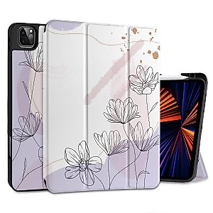 TWOLSKOO Case for iPad Pro 11-inch 4th Generation 2022, [Built-in Pencil Holder] Trifold Stand & Auto Wake/Sleep, Shockproof Cover Soft Back Shell, Also Fit iPad Pro 11" 3rd/2nd/1st Gen, Floral Line