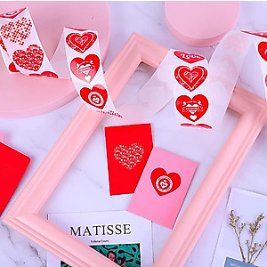500 pcs Funky Heart roll Stickers, Love Heart Labels Valentine Stickers for Valentines Day Wedding Decoration