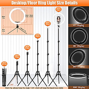 12.6'' Ring Light with Stand and Phone Holder: Totally 74" Tall Led Ringlight Tripod with 40 Color Modes, Floor and Desktop Stand with Circle Lights for iPhone Phone Makeup Video Meeting Live Stream