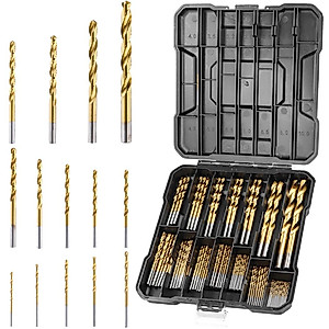Twist Drill Bit Set, 99 Pcs Titanium-Coated Twist Drill Bits in 14 Sizes 0.06’’-0.39’’D, Heavy-Duty HSS Drill Bit Kit for Aluminum, Copper, Wood, Plastic, with Storage Case