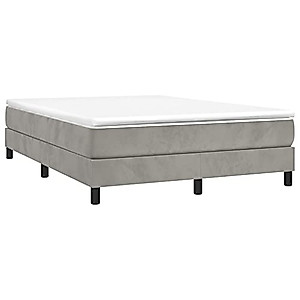 vidaXL Box Spring Bed Frame Home Indoor Bedroom Bed Accessory Wooden Upholstered Double Bed Base Furniture Light Gray 53.9"x74.8" Full Velvet