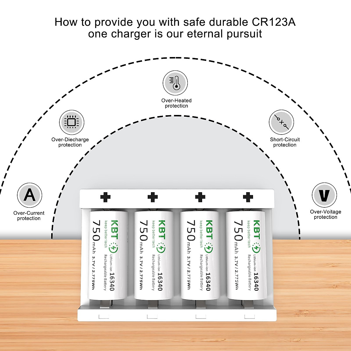 KBT Rechargeable 123A Lithium Batteries, 4pack for Arlo Wireless Cameras VMC3030 / VMK3200 / VMS3330, 3430, 3530