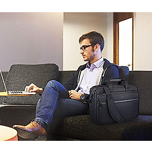 KROSER Laptop Bag Premium Laptop Briefcase Fits Up to 17.3 Inch Laptop Expandable Water-Repellent Shoulder Messenger Bag Computer Bag with RFID Pockets for Travel/Business/Men/Women-Black