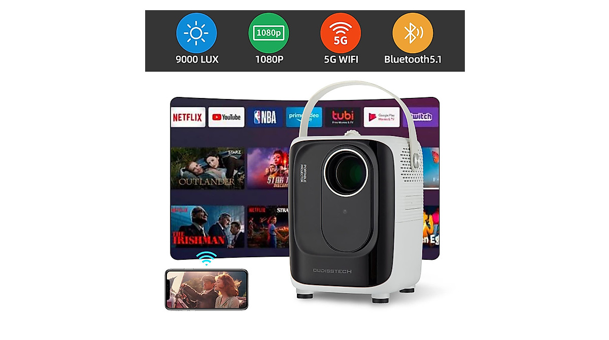5G WiFi Portable 1080P HD Projector for Outdoor Movies
