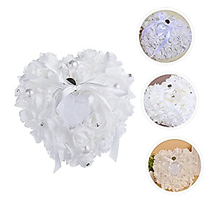 Abaodam Accessories Ring Pillow Wreath Decor Heart Ring Wedding Decor Rose Flower Ring Tray Wedding Ring Pillow Bridal Pillows Ring Pillow Heart Ring Box Ring Holder White Crystal Foam 1pc