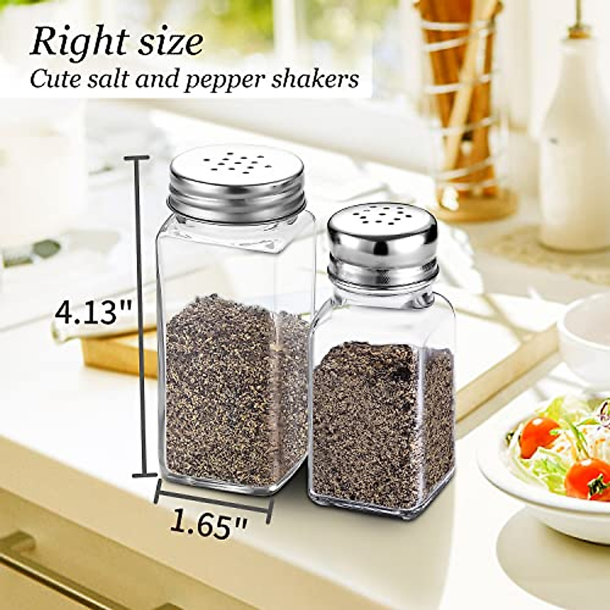Glass Salt and Pepper Shakers Set Large,DWTS DANWEITESI Farmhouse Salt and Pepper Shakers Cute with Stainless Steel Lid-Large Spice Jars,Clear to Know When to Fill,Cute Farmhouse Kitchen