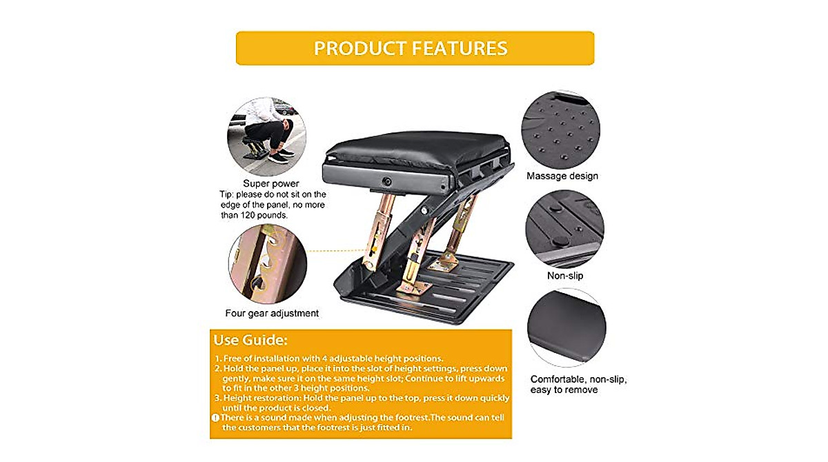Adjustable Footrest: Max Load 120lbs & 4-Level Height