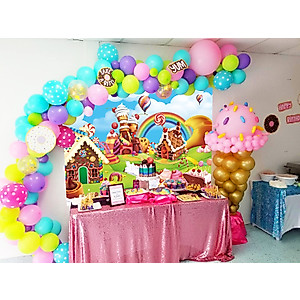 Candyland Backdrop 7x5FT Cartoon Rainbow Lollipop Icecream Sweet Donut Candy Photography Background for 1st First Birthday Party Decoration Baby Shower Photo Props (84x60 inch)