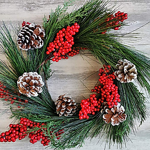 6.6 feet Artificial Christmas Pine Garland with Berries Pinecones Cypress Winter Greenery Garland for Holiday Season Mantel Fireplace Table Runner Centerpiece Decoration