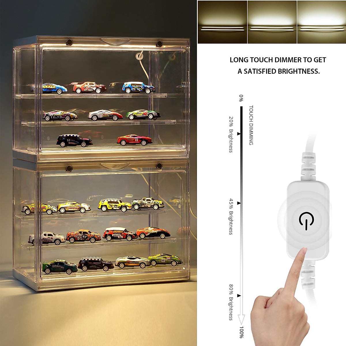 Display Case for Mini Action Figures with Lighting System for Collectible Pop Figures and Toys, 11.8 in x 9.1 in x 6.7 in Dustproof Showcase (1 Set) Transparent