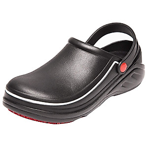 Men and Women's Non-Slip Nursing Chef Shoes Oil Water Resistant Safety Working Shoes for Kitchen Garden Bathroom, Black, 9 Women/8 Men