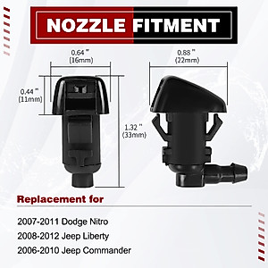 OTUAYAUTO Front Windshield Washer Nozzles - Replacement for 08-12 Liberty, 06-10 Commander, 07-11 Dodge Nitro - Replaces OEM #: 55157319AA, 4806312AA, Spray Jet Kit (pack of 2)