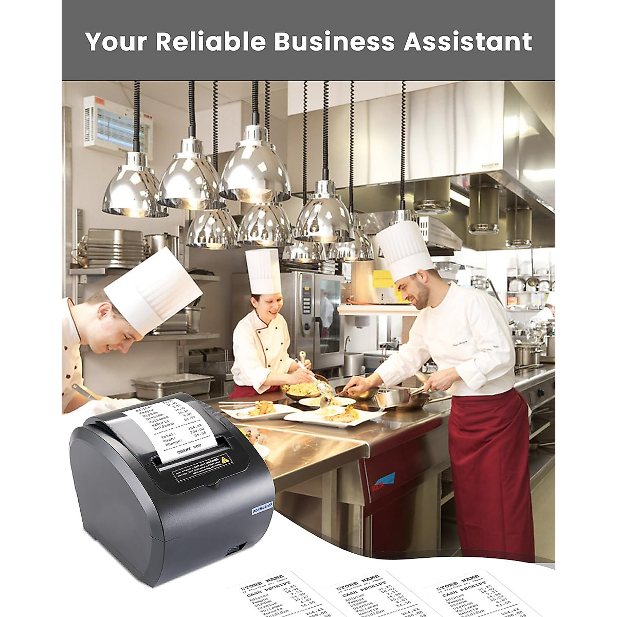 BORN4SHIP 80mm Receipt Printer - Thermal Receipt Printer Easy to Connect, Compatible with Windows/Mac/Linux, Supports USB Serial Ethernet Interface, 260mm/s Low Noise Printing, for ESC/POS (No Square)