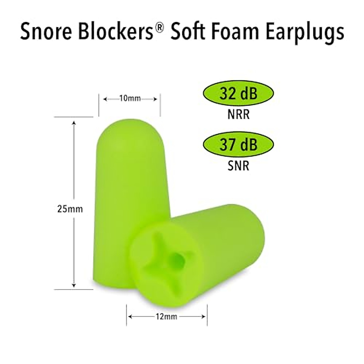 Mack's Snore Blockers Soft Foam Earplugs, 100 Pair Tub – Individually Wrapped – 32 dB High NRR, 37 dB SNR – Comfortable Ear Plugs for Sleeping, Snoring, Loud Noise and Travel