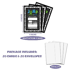 Jump Birthday Party Invitation, Bounce House Themed Fill-In Invites, 20 Invitations With Envelopes for Adults Men & Women (4" X 6"), Trampoline Party Favors Decorations and Supplies -44