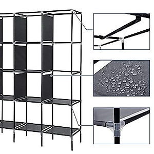 Knocbel 67" Tall Freestanding Closet Organzier Clothes Garment Rack Dustproof & Waterproof Fabric Cover with Storage Shelves 2 Hanging Rods & 4 Side Pockets (Gray)