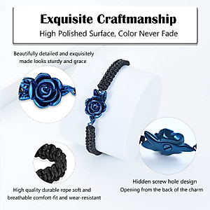 Cremation Jewelry Rose Flower Charm Ashes Bracelet for Women Girls - Handmade Braid Keepsake Bracelet Memorial Urn Bangle Ashes Holder Adjustable Length