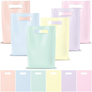 60 Pcs Plastic Pastel Gift Bags Bulk Pastel Treat Bags with Handles Pastel Rainbow Goodie Bags Multi-color Party Favor Bags for Birthday Baby Shower Wedding Easter Mothers Day Party Decorations