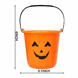 Triumpeek Halloween Pumpkin Trick Treat Bucket, Set of 6 Halloween Jack O Lantern Pails, Trick or Treat Bucket, Portable Plastic Candy Pumpkin Pails