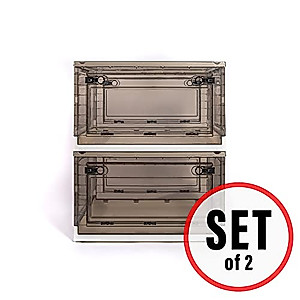 Best Home Fashion 2 packs LARGE Storage Bins Side Opening, Stackable Lid Collapsible, Foldable, Easy Tidy Up with Storage Box, Ideal for Home & Office Organization Storage Cube (Large, White)